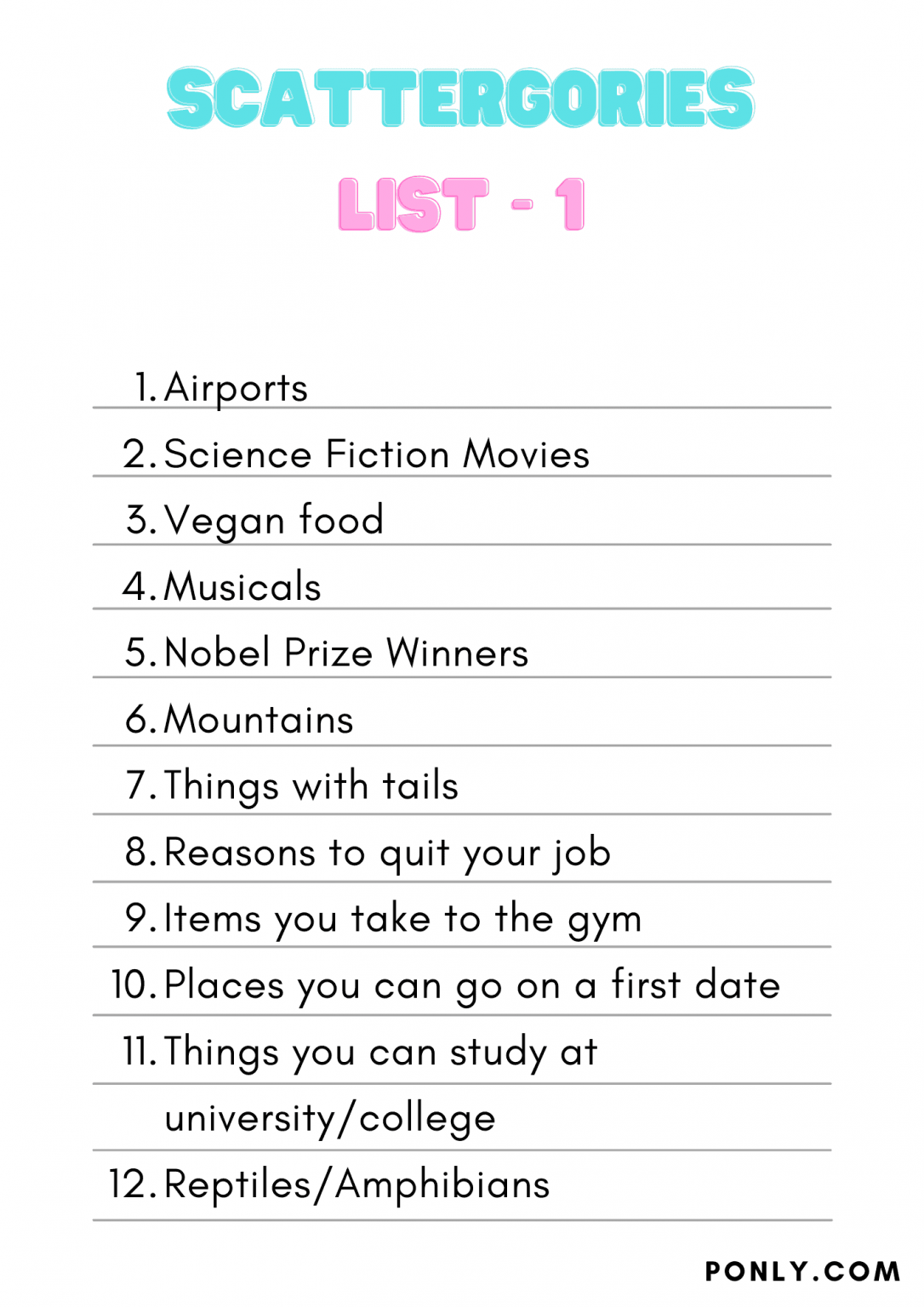 10 Scattergories List To Play with Friends | Printable + PDF